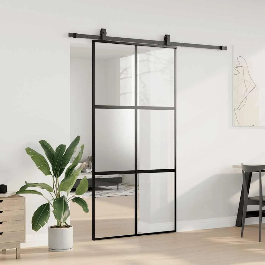 Posuvné dveře se sadou kování černé 102,5x205 cm Tvrzené sklo 3375885