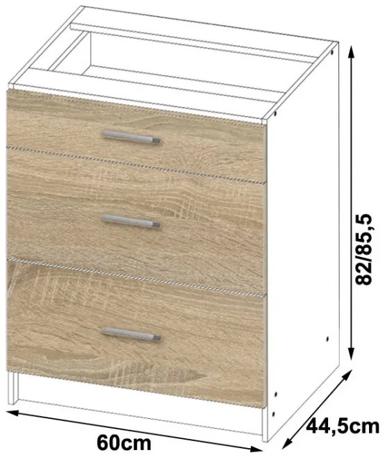 Spodní kuchyňská skříňka s deskou LIMA S60 SZ3 bílá / dub sonoma