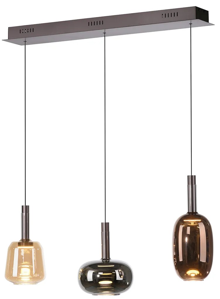 Závěsné svítidlo černé s vícebarevným sklem vč. LED 3-světla Easylift - Irides