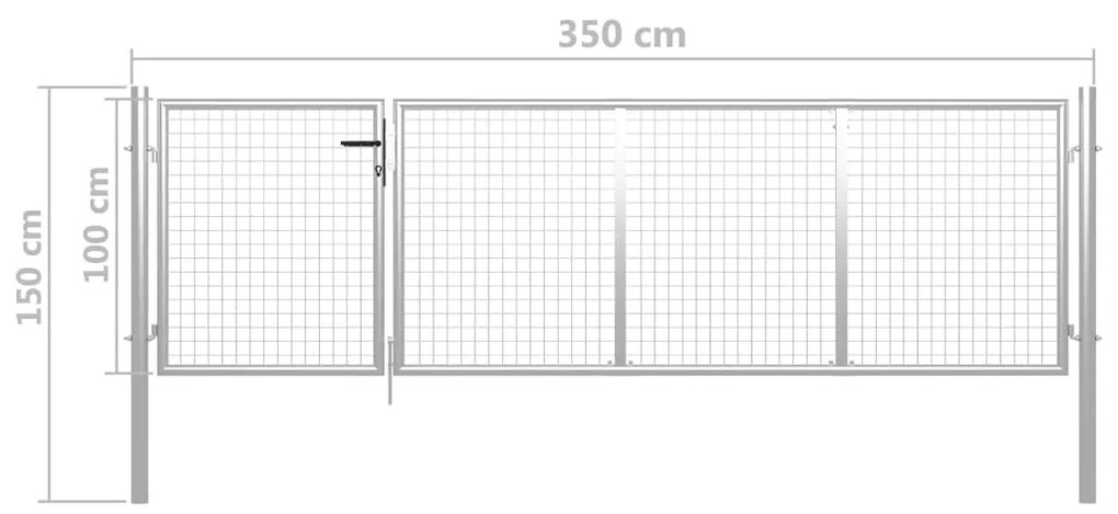 vidaXL Marketos Zahradní brána ocel 350 x 100 cm stříbrná