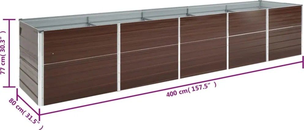 vidaXL Vyvýšený záhon pozinkovaná ocel 400 x 80 x 77 cm [47062] Barva: Hnědá