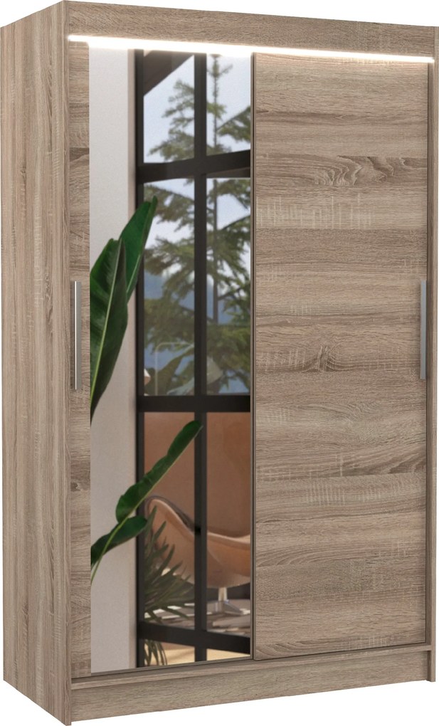 ADRK Furniture Posuvná skříň se zrcadlem a LED osvětlením BARIO 120 ADRK-SW-BAR-T-120+L