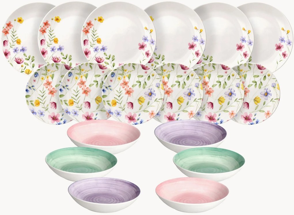 Sada porcelánového nádobí Madison Petals, pro 6 osob, 18 dílů