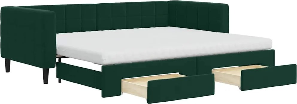 Válenda s přistýlkou a zásuvkami tmavě zelená 90 x 200 cm samet 3196765