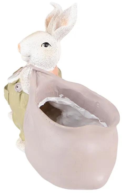 Dekorace králík s fialkovým pytlem jako květináček – 15x7x14 cm