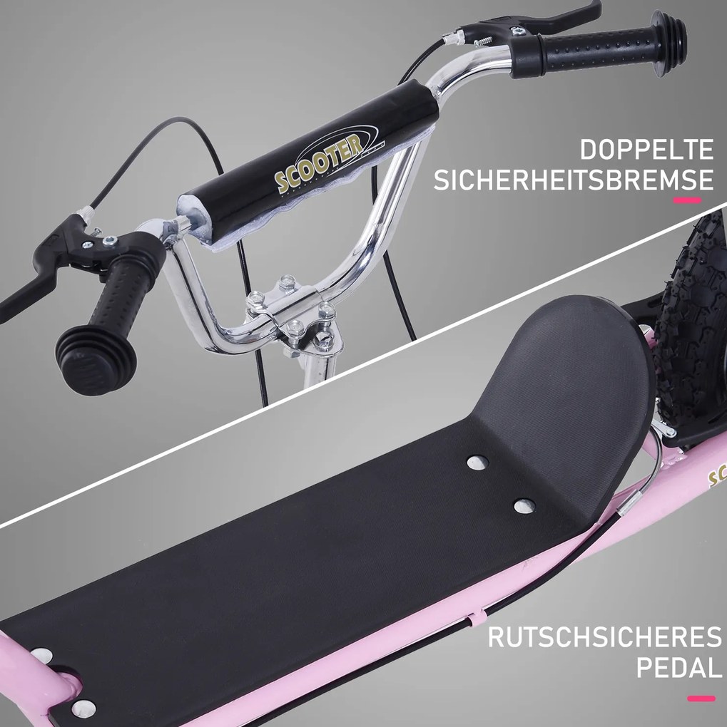 Dětská koloběžka HOMCOM 16" s pneumatikami, výškově nastavitelná koloběžka v růžové barvě pro děti od 5 let, stabilní a bezpečná | Aosom.de