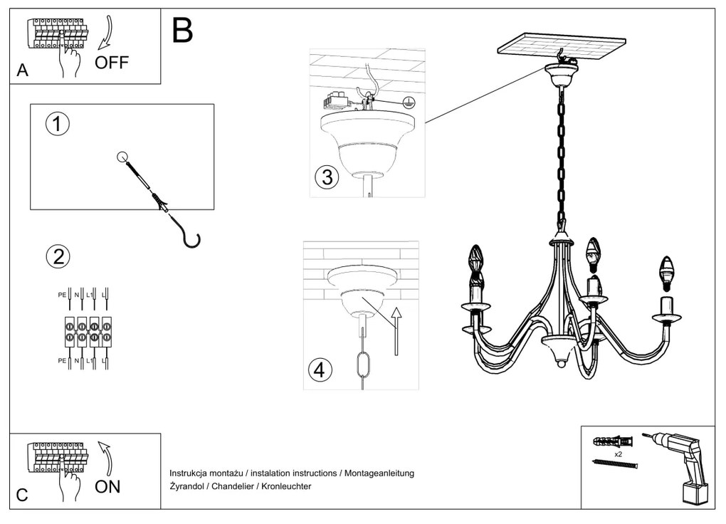 Lustr Minerwa 5, bílé tělo svítidla
