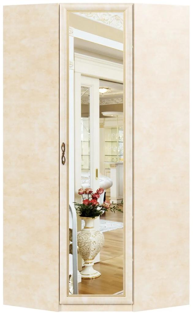 Rohová skříň do ložnice Sofia se zrcadlovými dveřmi - béžová/lento