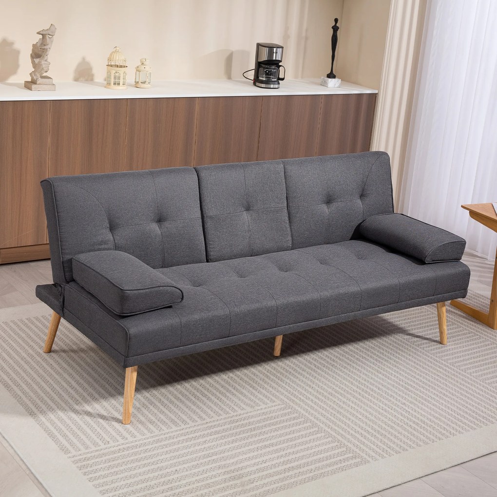 Rozkládací pohovka HOMCOM Třímístná rozkládací pohovka s rozkládacím stolkem a držákem na nápoje, skandinávský design v tmavě šedé barvě, nosnost až …