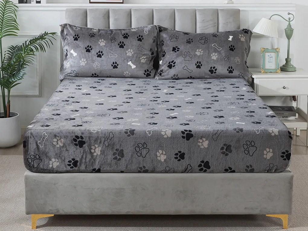 XPOSE® Mikroplyšové prostěradlo TLAPIČKY Exclusive - šedé 90x200 cm