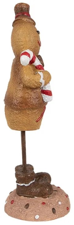 Hnědá vánoční dekorace Perníček na dlouhých nožičkách s hnědým kloboučkem a lízátkem Candy Cane – 18 cm