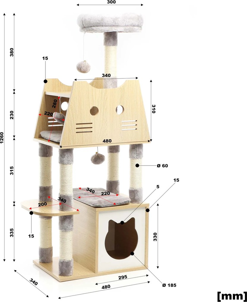 Škrabadlo pro kočky fudajo – 126 cm, Dřevo (64246)