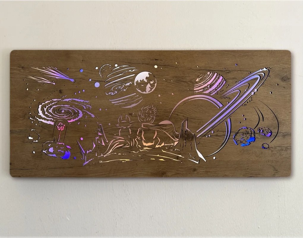 Li-Go "Malý princ" světelný obraz s baterií 90x40cm varianta ovládání: manuál/pohybové čidlo, provedení povrchu: dub světlý