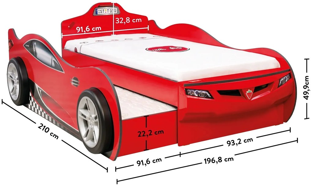 Dětská postel auto SUPER s přistýlkou 90x190cm - červená