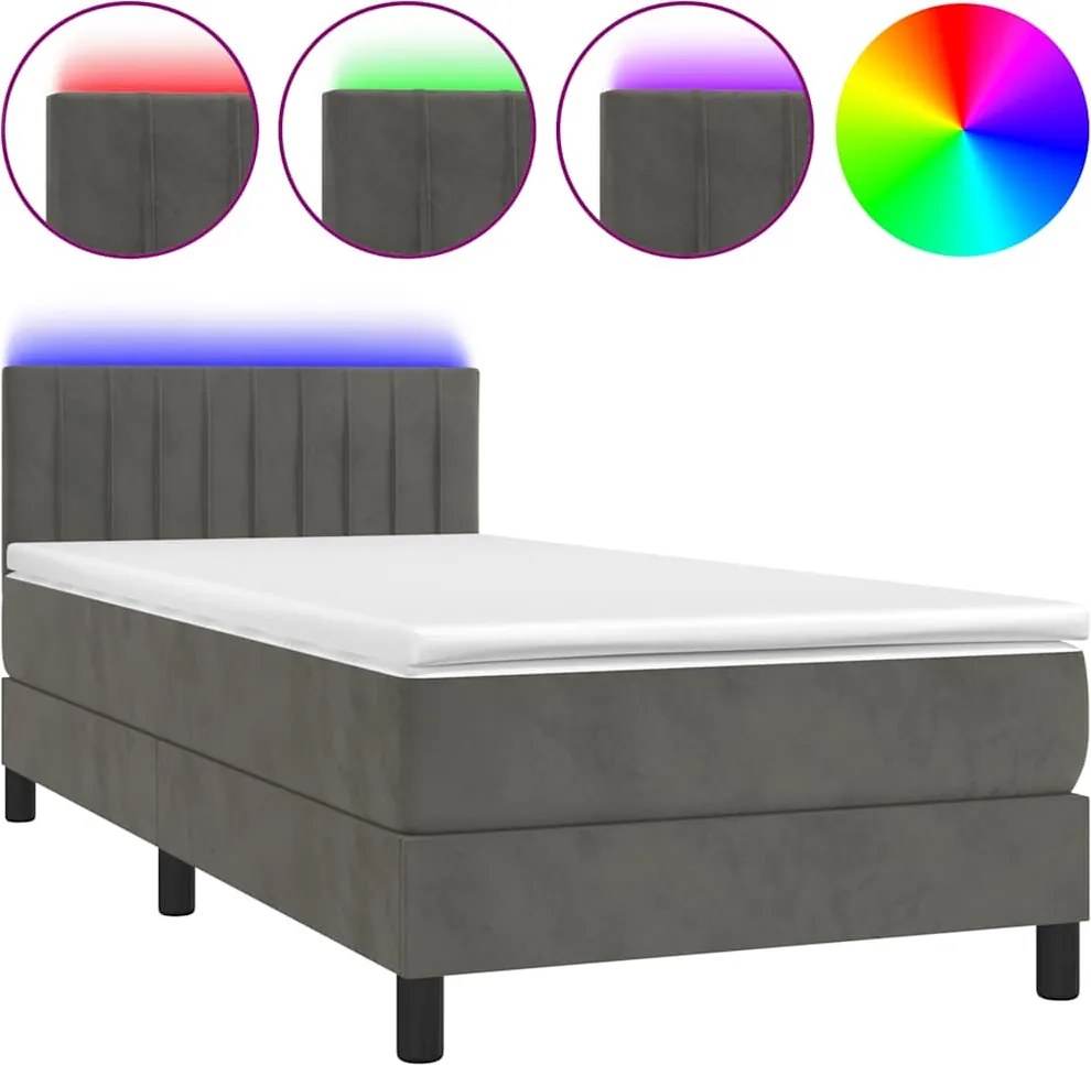 Box spring postel s matrací a LED tmavě šedá 100x200 cm samet 3134508