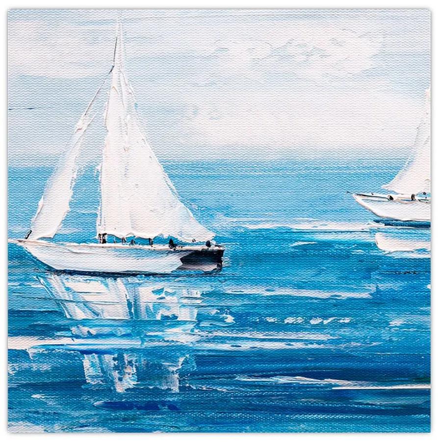 Obraz - Malba jachty na moři (30x30 cm)