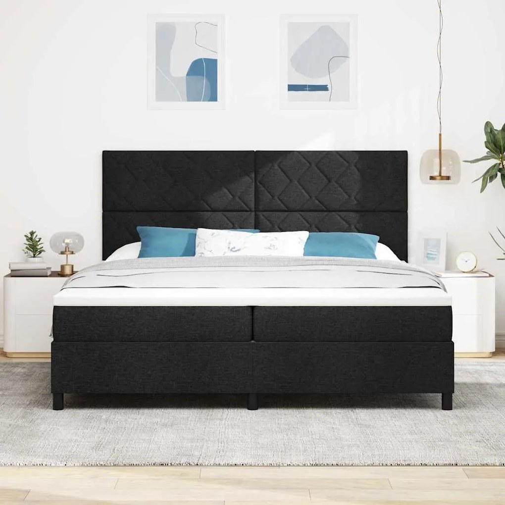 Postel s boxspringem s čelo Černá 200 x 200 cm textil 3339492