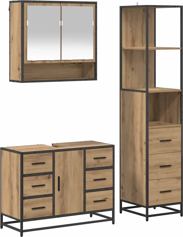 Sada koupelnového nábytku 3 ks Artisanový dub 3402492