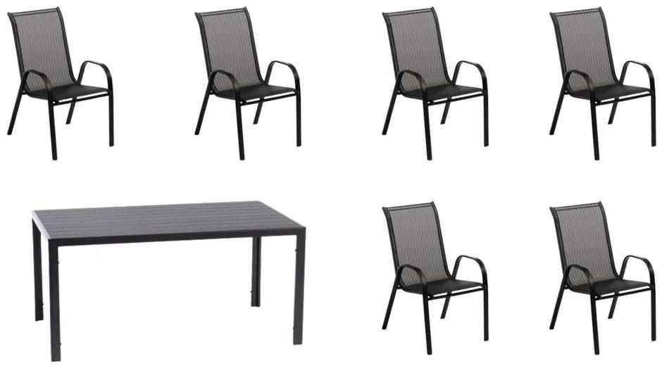 IWHome Jídelní set VIGO L antracit + 6x židle VALENCIA 2 černá