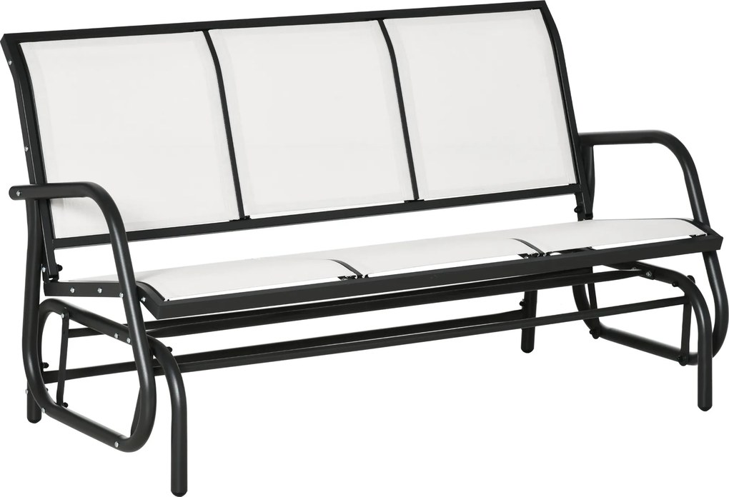 Outsunny zahradní houpačková lavička pro 3 osoby z kovu a prodyšného síťového materiálu, 147x75x85 cm, béžová