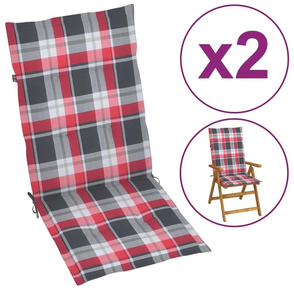 314125 vidaXL Podušky na zahradní židle 2 ks červené kárované 120 x 50 x 4 cm