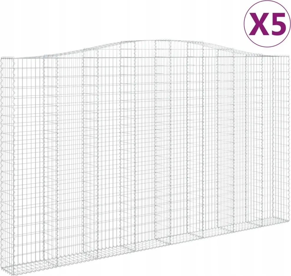 vidaXL Gabionové koše, 5 ks, 400 x 30 x 220/240 cm, galvanizované železo