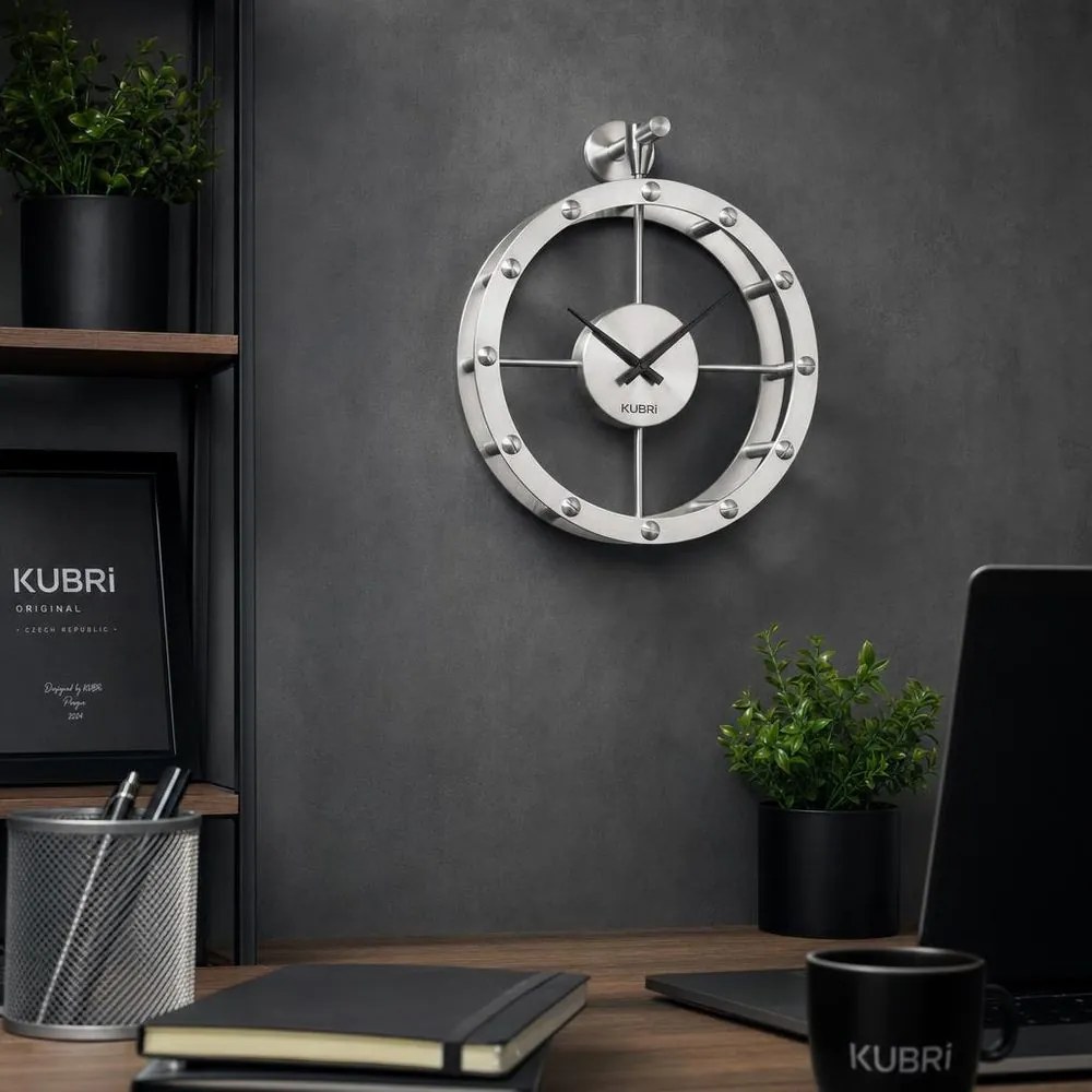 KUBRi KU0700 - 30 cm luxusní industriální hodiny z nerez oceli vyrobené v Česku