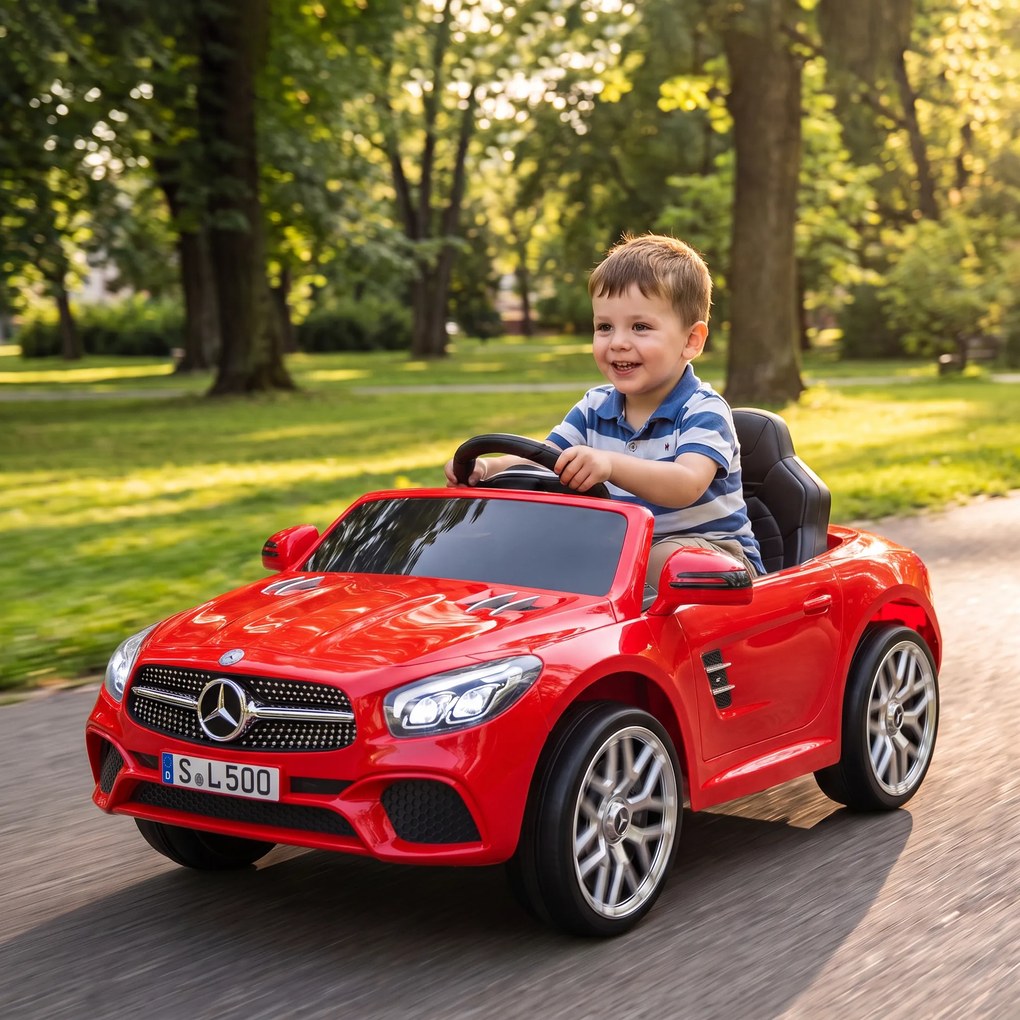 AIYAPLAY elektrické dětské auto Mercedes-Benz SL500 12V s dálkovým ovládáním 2,4G, 2 motory, odpružení, jemný start, červené