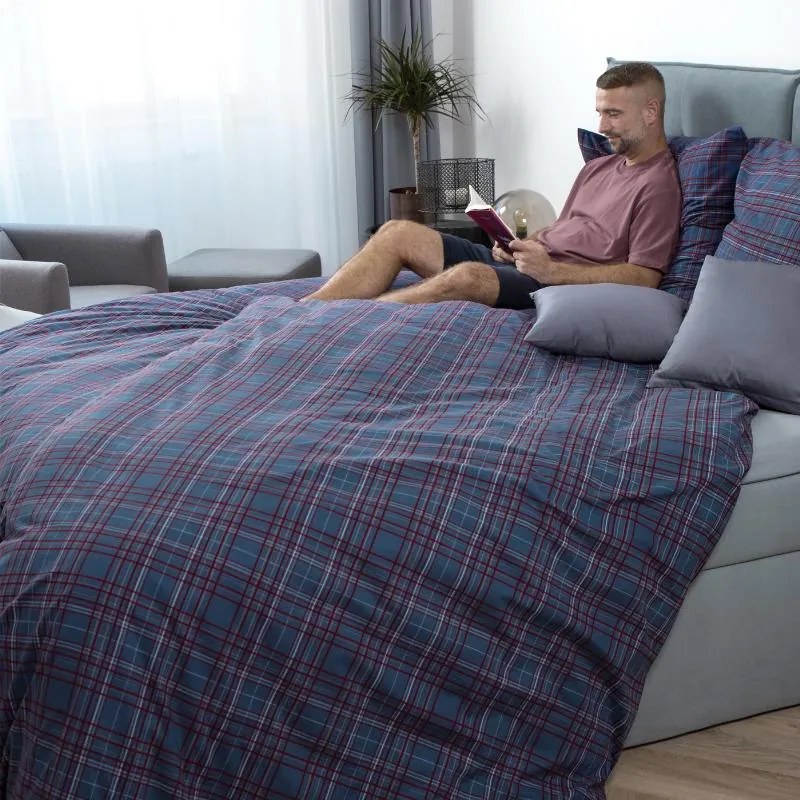 SCANquilt povlečení KLASIK kostky modrá 140 x 200/70 x 90 cm