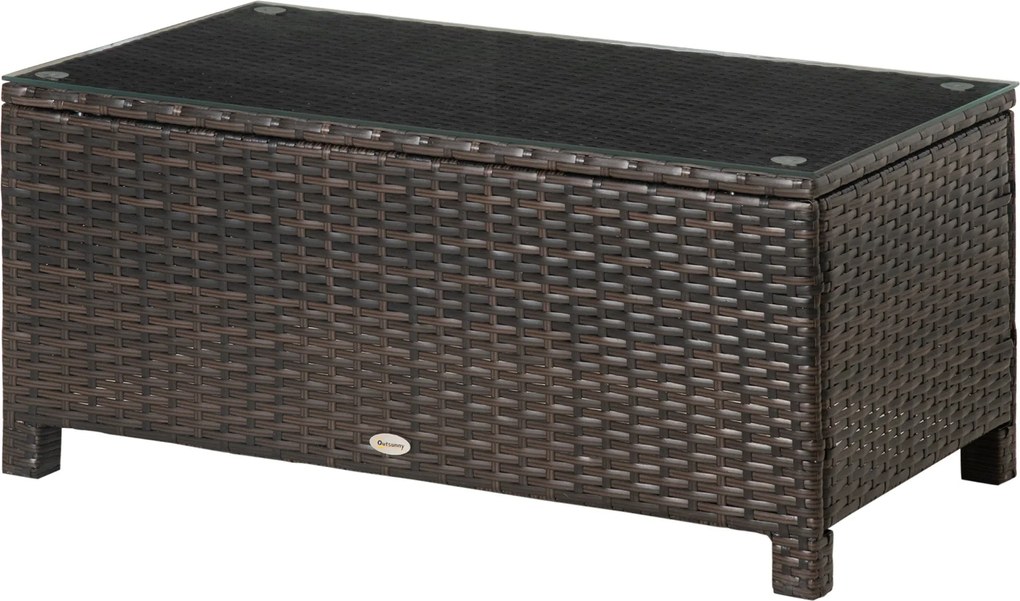 Outsunny Zahradní Boční Stolek Kávový Stolek Patio Poly Rattan Hnědý 85 x 50 x 39 cm | Aosom