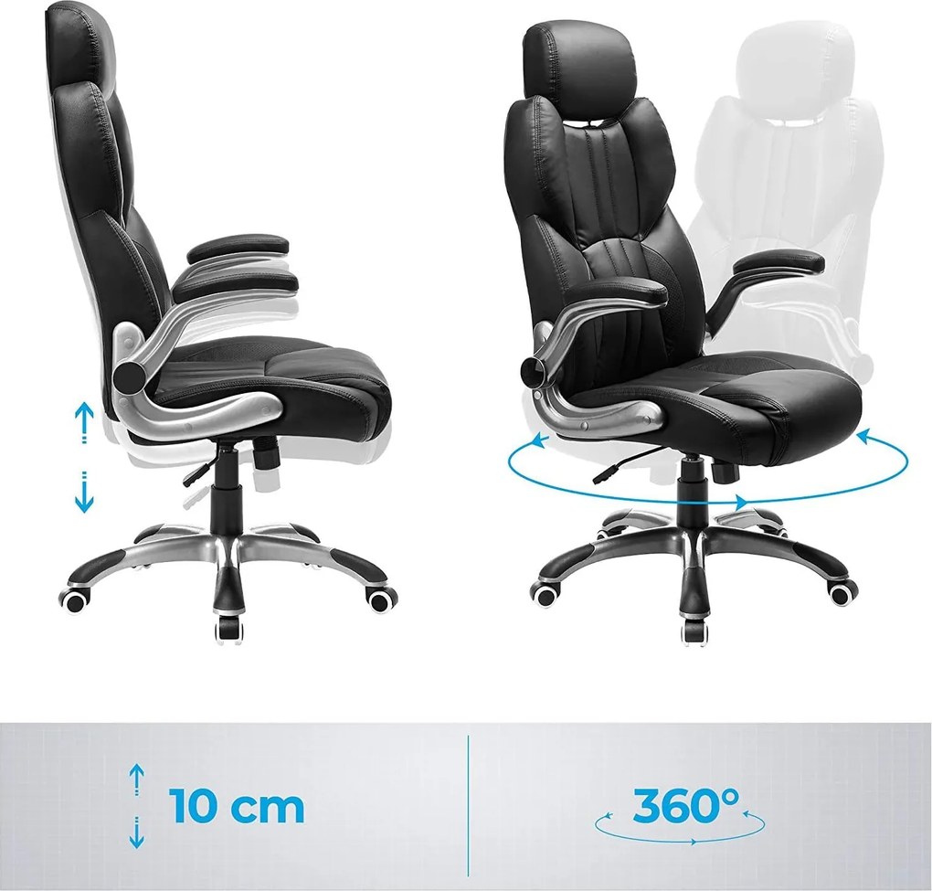 Ergonomická otočná židle, kancelářská židle se skládacími rameny, černá