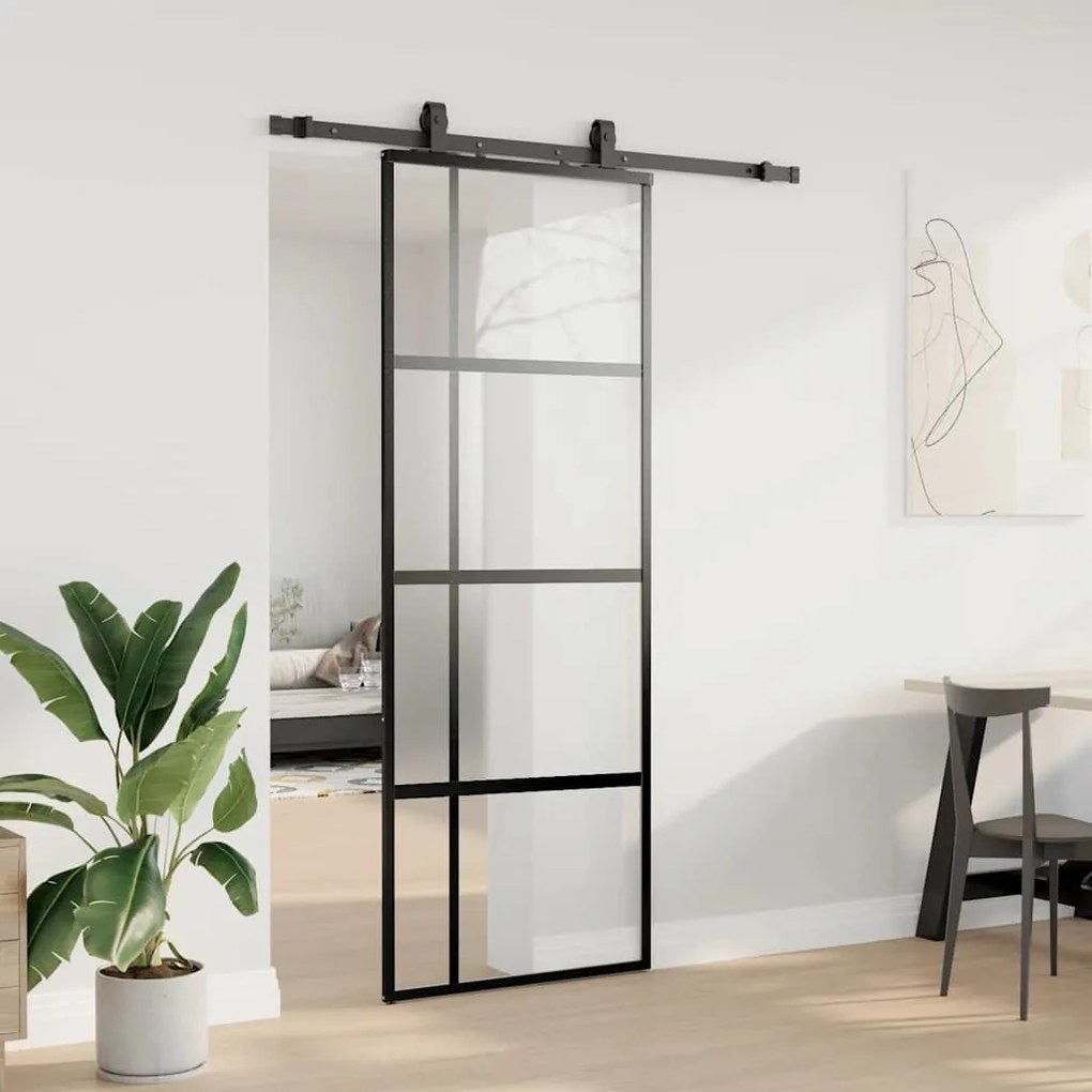 Posuvné dveře se sadou kování černé 76x205 cm Tvrzené sklo 3375920
