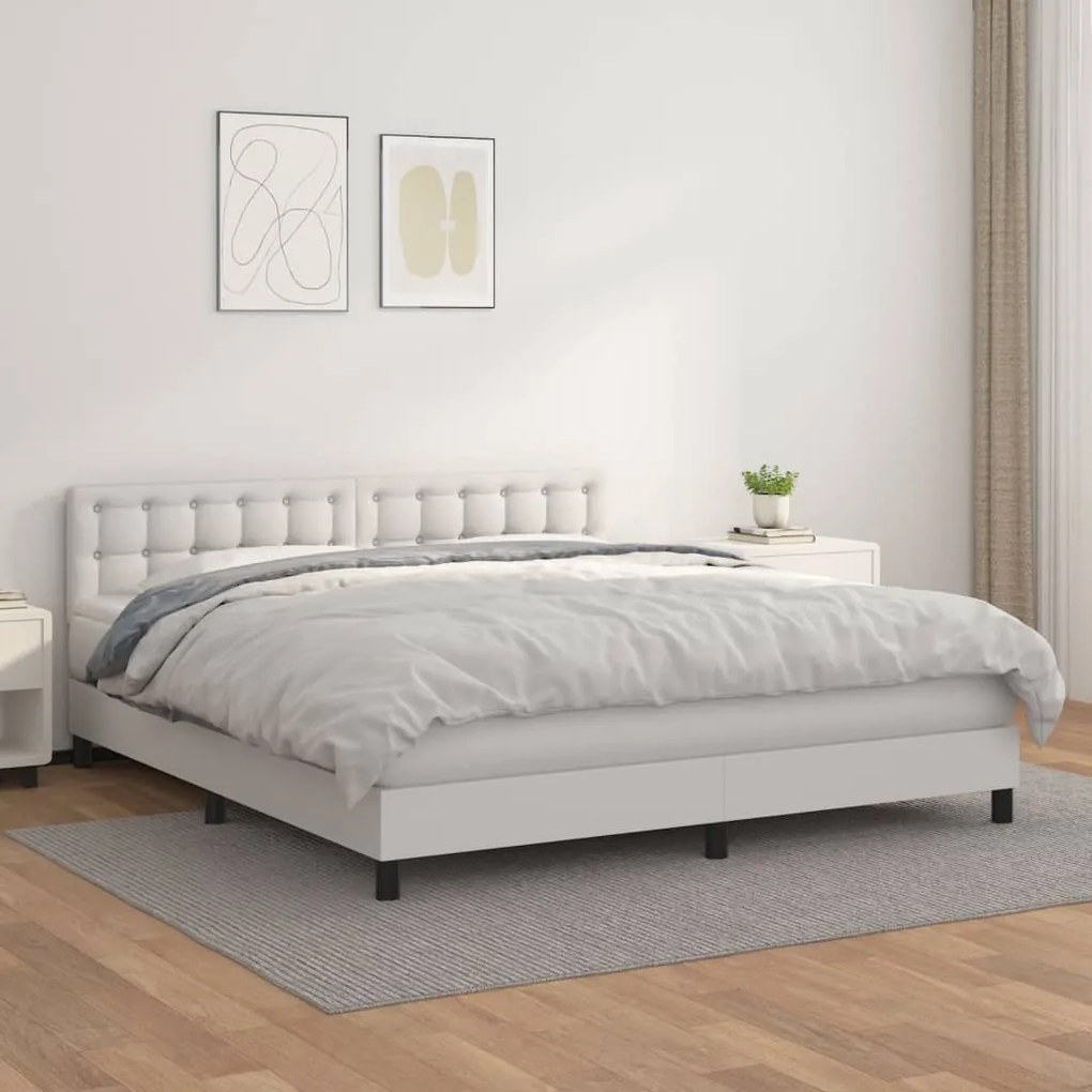 Box spring postel s matrací bílá 160x200 cm umělá kůže