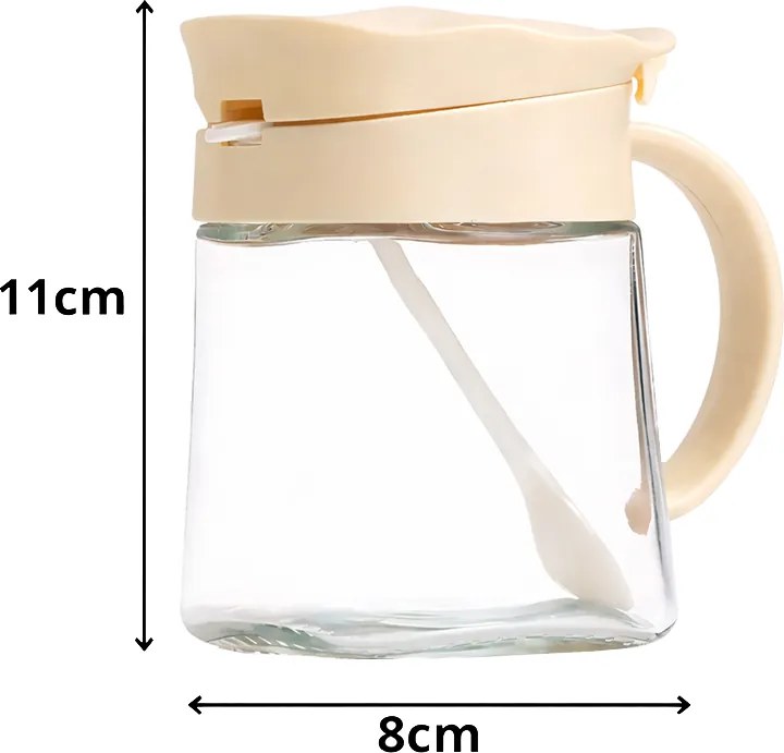Verk Group Skleněná nádoba na koření do kuchyně s uchem, 300 ml + lžička
