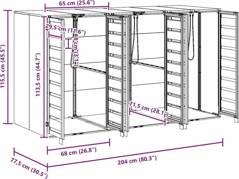 vidaXL Úložný box na 3 popelnice Antracit 340 x 77,5 x 115,5 cm Ocel [3394769]