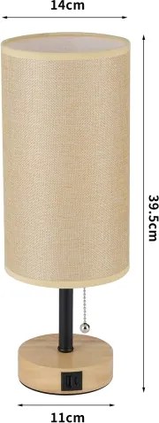 Brilagi - Stolní lampa s USB portem TABLON 1xE27/25W/230V dub/černá/béžová