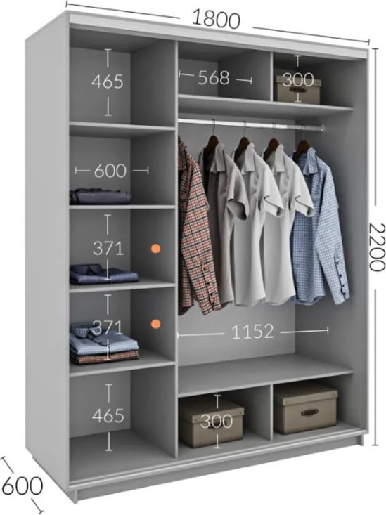Skříně s posuvnými dveřmi 1800x2200x600 1LTD 1 Zrcadlo Dub Sonoma, profil stříbrný