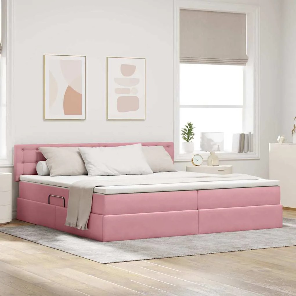 Postel s úložným prostorem s čelo Růžová 200 x 200 cm samet 3370904
