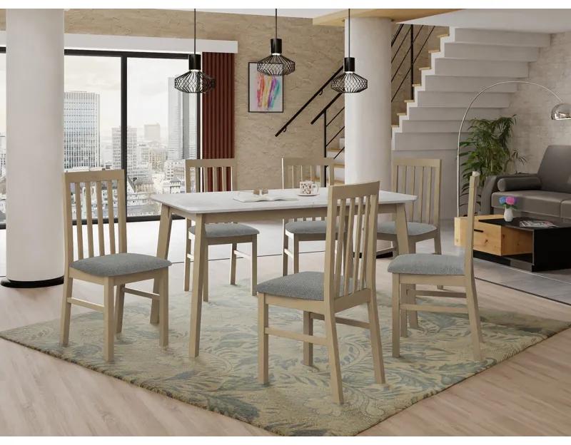 Rozkládací jídelní stůl se 6 židlemi AL16, Barva dřeva: bílá, Potah: Soro 28, Barvy nožiček: Bíla