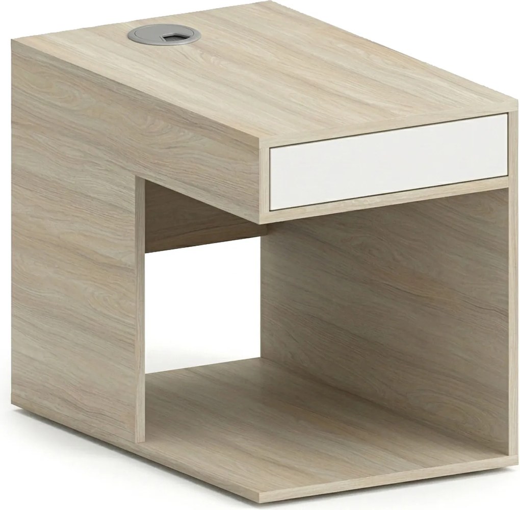 Kancelářský kontejner na PC pro stoly FUTURE, 1 zásuvka, 500 x 750 x 600 mm, bílá/dub přírodní