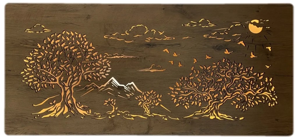 Li-Go "Čtyři duby" světelný obraz 230V 130x60cm provedení povrchu: dub světlý