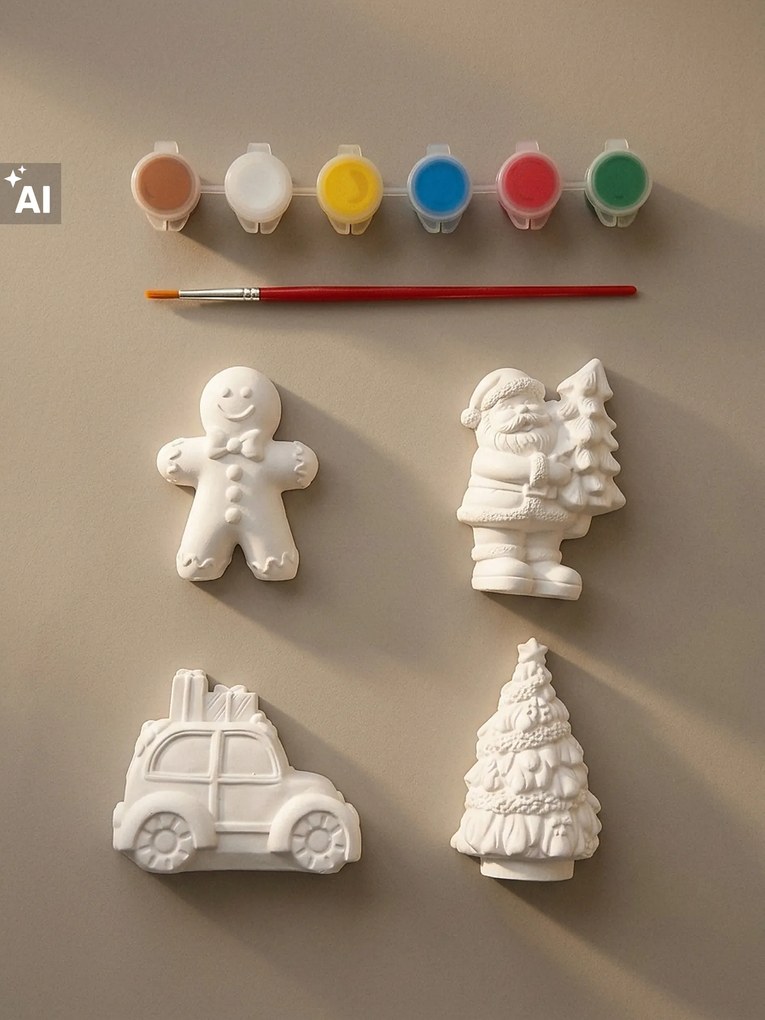 Sinsay - Vánoční sada sádrových figurek k malování s barvami a štětcem 6 pack - vícebarevná