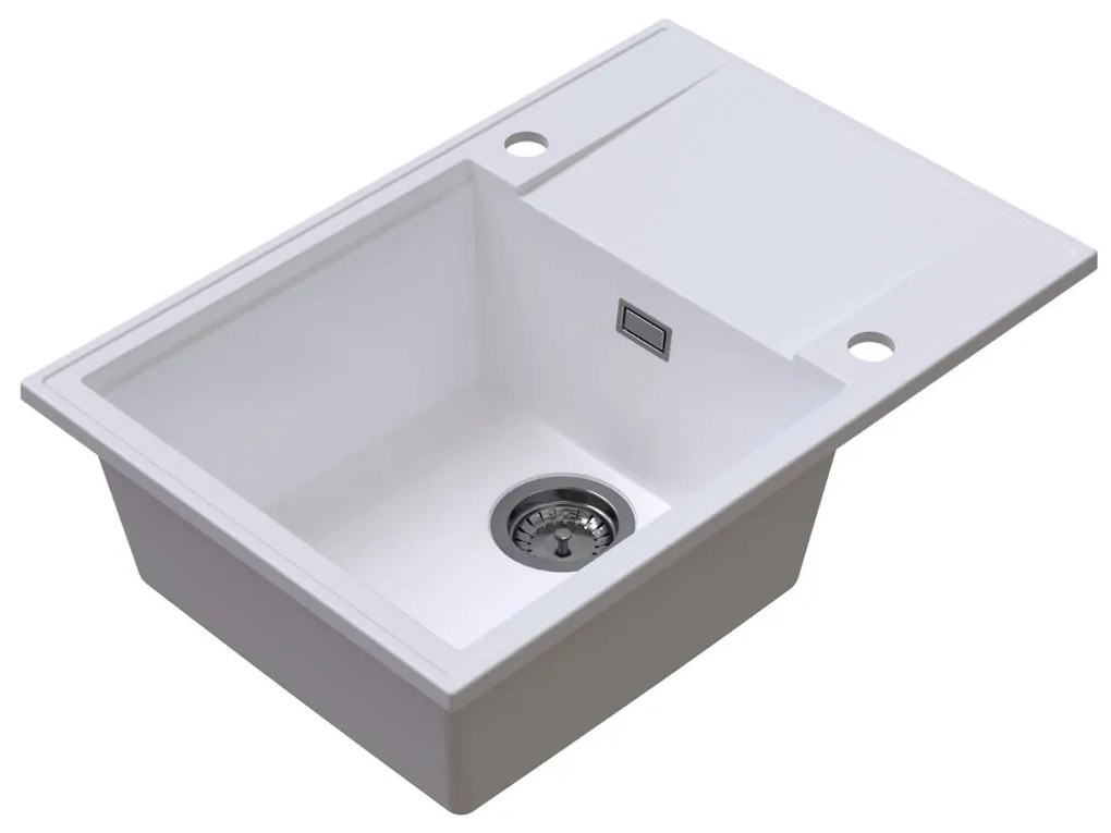 Sink Quality Sink55, kuchyňský granitový dřez 680x460x215 mm + grafitový sifon, bílá, SKQ-SINK.W.1KDO.XB