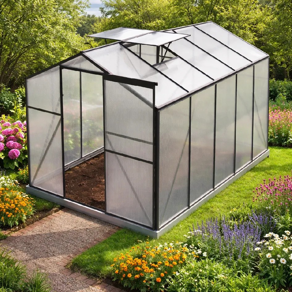 Skleník se základnou BestBerg BBGH-1006B / 5,95 m² / 313 × 190 × 194 cm / černá