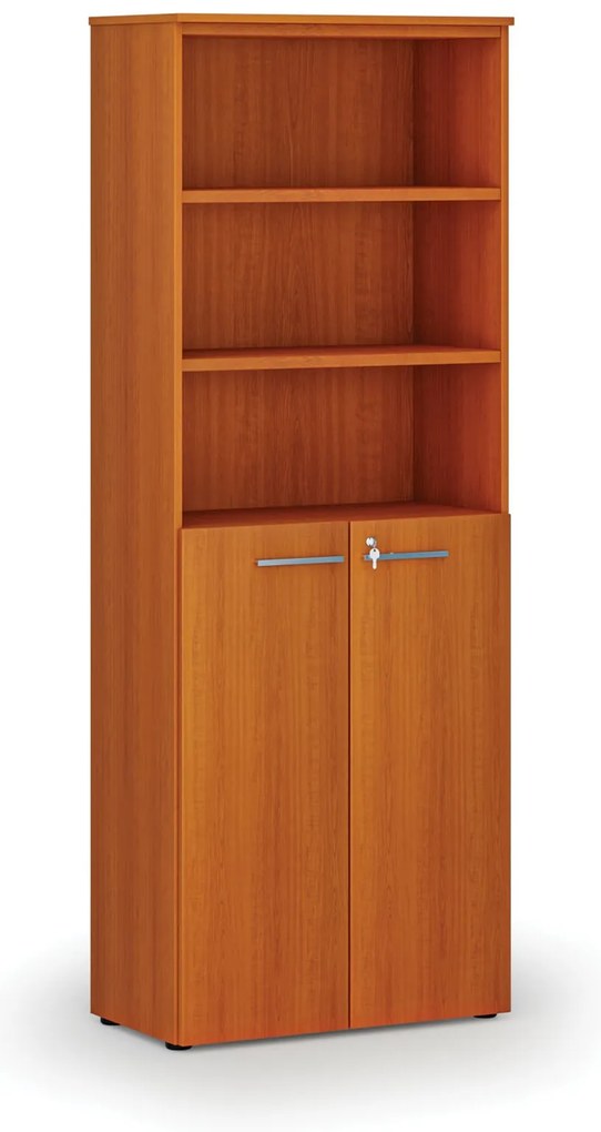 Kombinovaná kancelářská skříň PRIMO WOOD, dveře na 3 patra, 800 x 420 x 2128 mm, třešeň