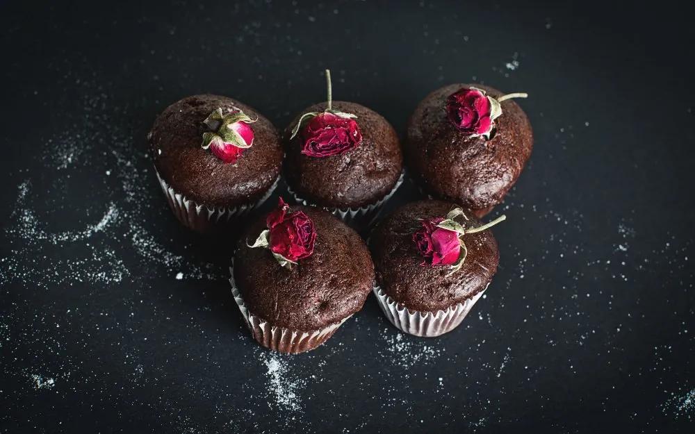 Vícedílný obraz Čokoládové Muffiny S Růží Nedostatek Nedostatek Přírodní plátno 240x150