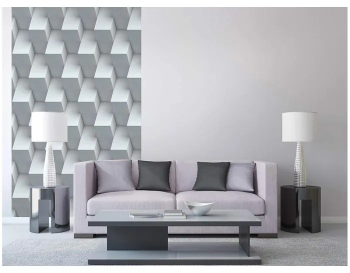 DIMEX | Vliesová fototapeta na zeď 3D krychlová zeď MS-2-0298  | 150 x 250 cm | bílá, šedá