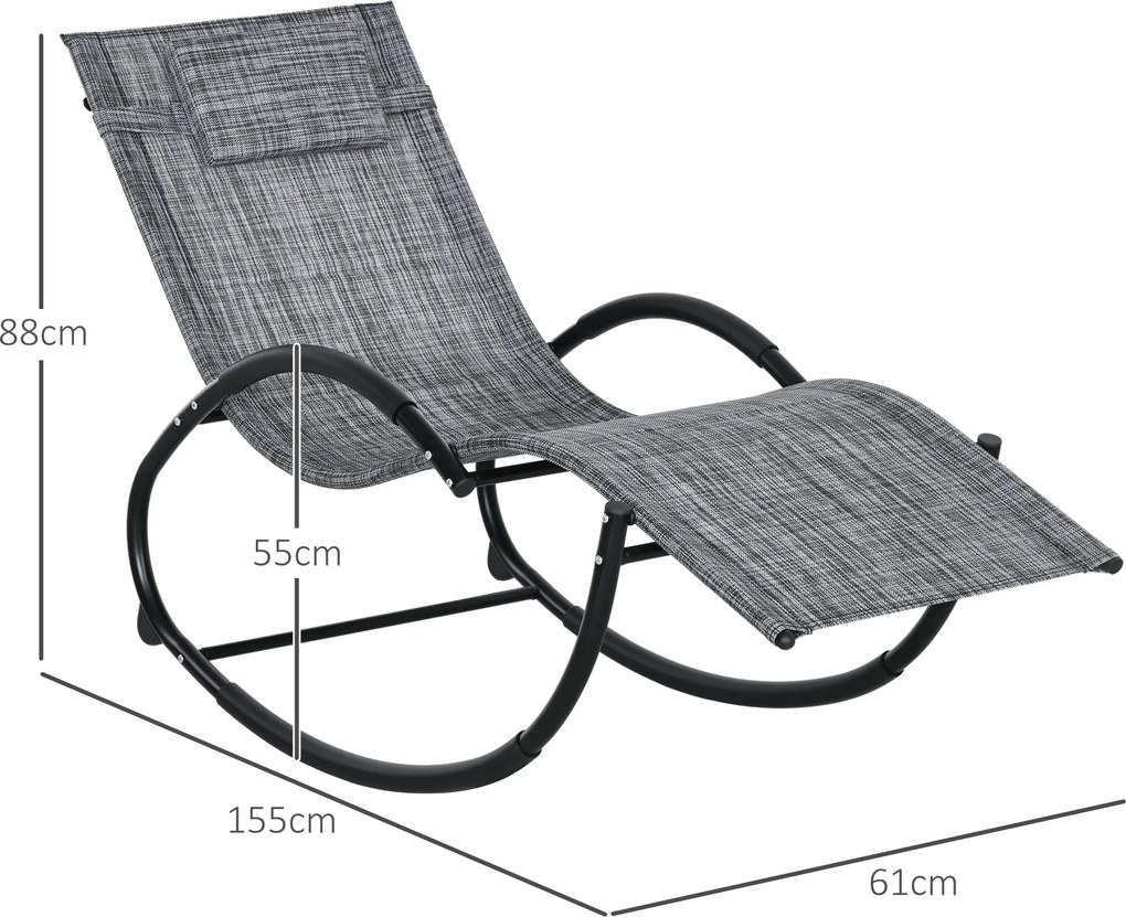 Outsunny Houpací Křeslo, Ergonomický Sluneční Ležící Křeslo do Zahrady, s Opěrkou Hlava, Houpací Křeslo, Textilene, pro Vnitřní a Venkovní Použití, Š…