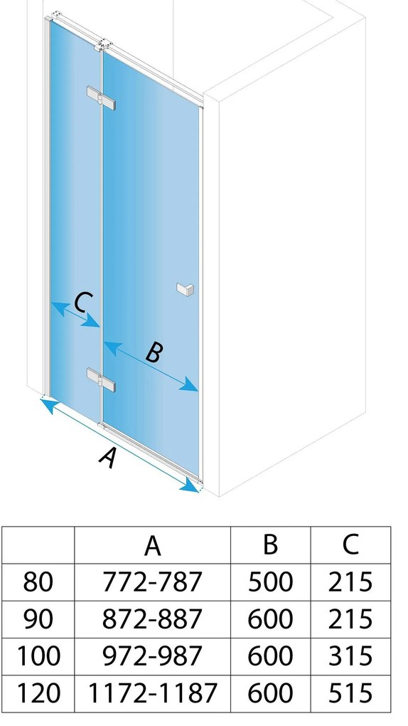 Jednokřídlé sprchové dveře REA ATLAS PRAVÉ 120 cm, zlatá kartáčovaná/transparent - bez vaničky