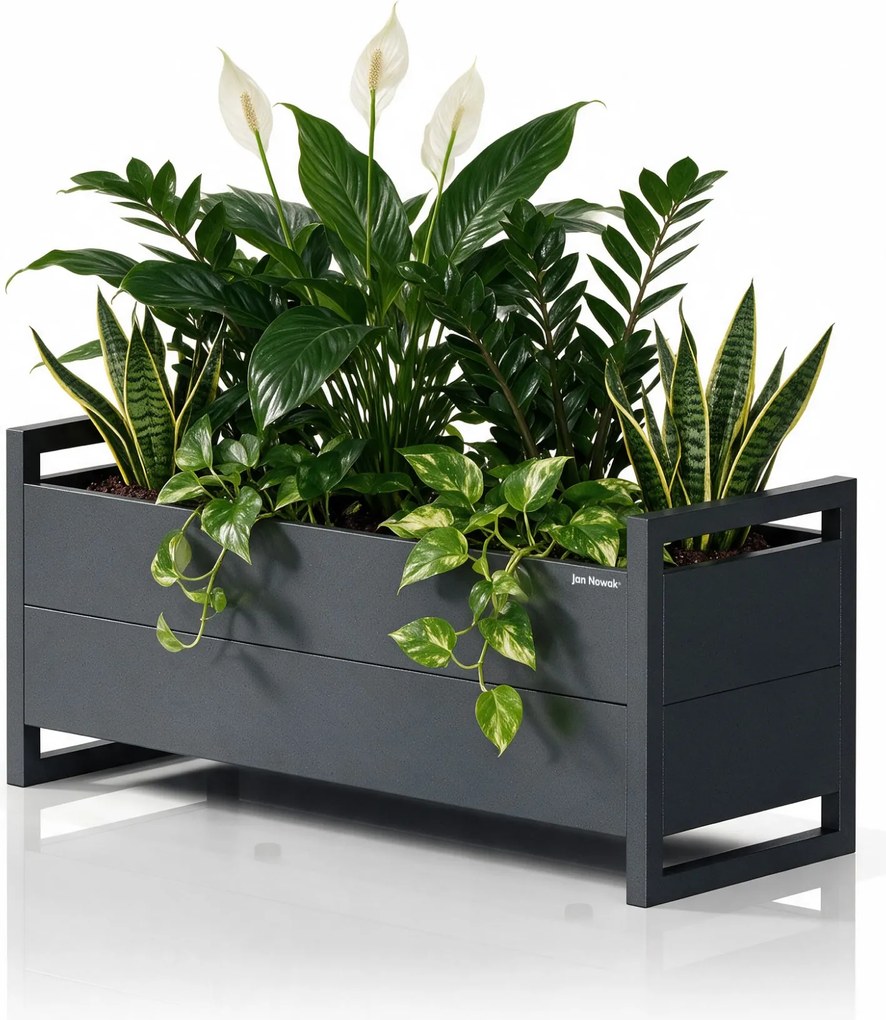 Nízký kovový květináčový kryt antracitový, 1000x430x380 mm: MARGARET